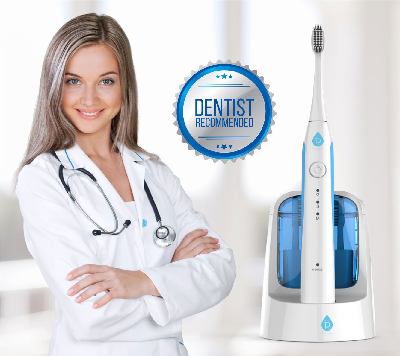 Pursonic S750 Sonic Toothbrush (White) — Smart Series Electronic Power Rechargeable Battery Toothbrush — Electronic Toothbrush for Adults — 12 Bonus Brush Heads — Rechargeable Toothbrushes for Adults