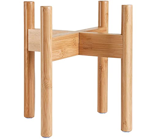 Dog Bowl Stand for Large Dogs - Height 14-inch, Adjustable, Lockable Width 8-11inches Wide - Food and Water Feeder Holder - Bamboo