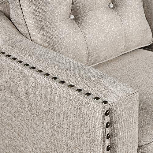 FANYE 3 Pieces Living Room Furniture Sets Include, Loveseat and Armchair, Linen Fabric Upholstered Sectional Classical Rivets Decor and Tufted Back Cushions, Beige Sofa & Couch