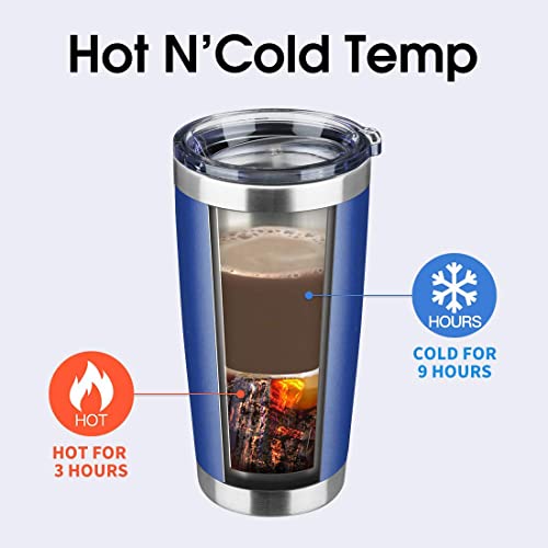 EcoMozz 20oz Tumbler Stainless Steel Vacuum Insulated Mug with Lid, Double Wall Travel Mug, Durable Powder Coated Coffee Cup, Suitable for Ice Drinks and Hot Beverage(New Blue 6 pack)