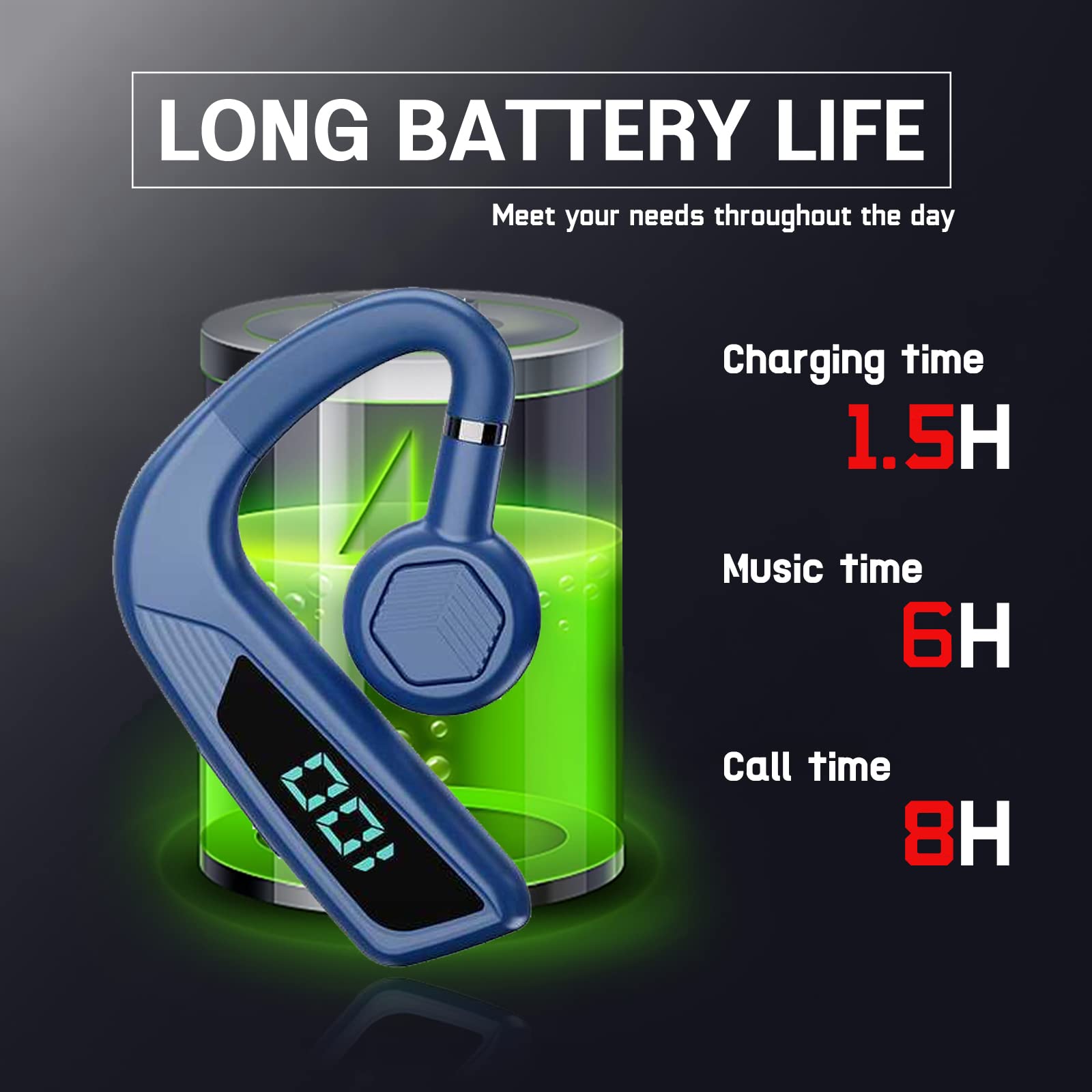 bone conduction headphone bluetooth earpiece for cell phone with microphone open ear bone consuction headphones with IPX5 waterproof bluetooth 5.2 wireless single ear headphone long battery life