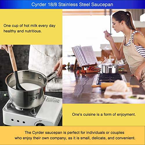 Cyrder 1.5 Quart Saucepan with Steamer Basket, 18/8 Premium Stainless Steel Sauce Pan, Duty Heavy Pot, Easy Pour With Ergonomic Handle, All Clad Tri-Ply Multipurpose Pot