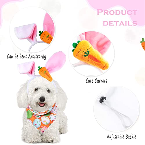 Dog Easter Costume Cute Bunny Ears Headband Easter Eggs Bandana Puppy Funny Rabbit Carrot Chew Toys 3Pcs Easter Party Gifts Medium Large Dog Easter Outfit Clothes Accessories (NO-LED)