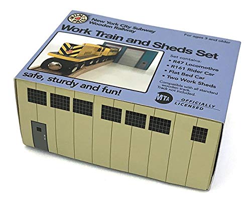 MUNI PALS Munipals New York City Subway Wooden Railway Work Train and Sheds Set–Child Safe and Tested Wood Toy Trains
