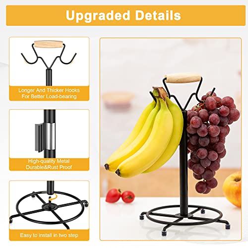 ETECHMART Banana Holder Stand,Modern Banana Hanger Tree with Double Hook Stable Fresh Fruit Grape Keeper For Kitchen Organizer Countertop Storage(Black)