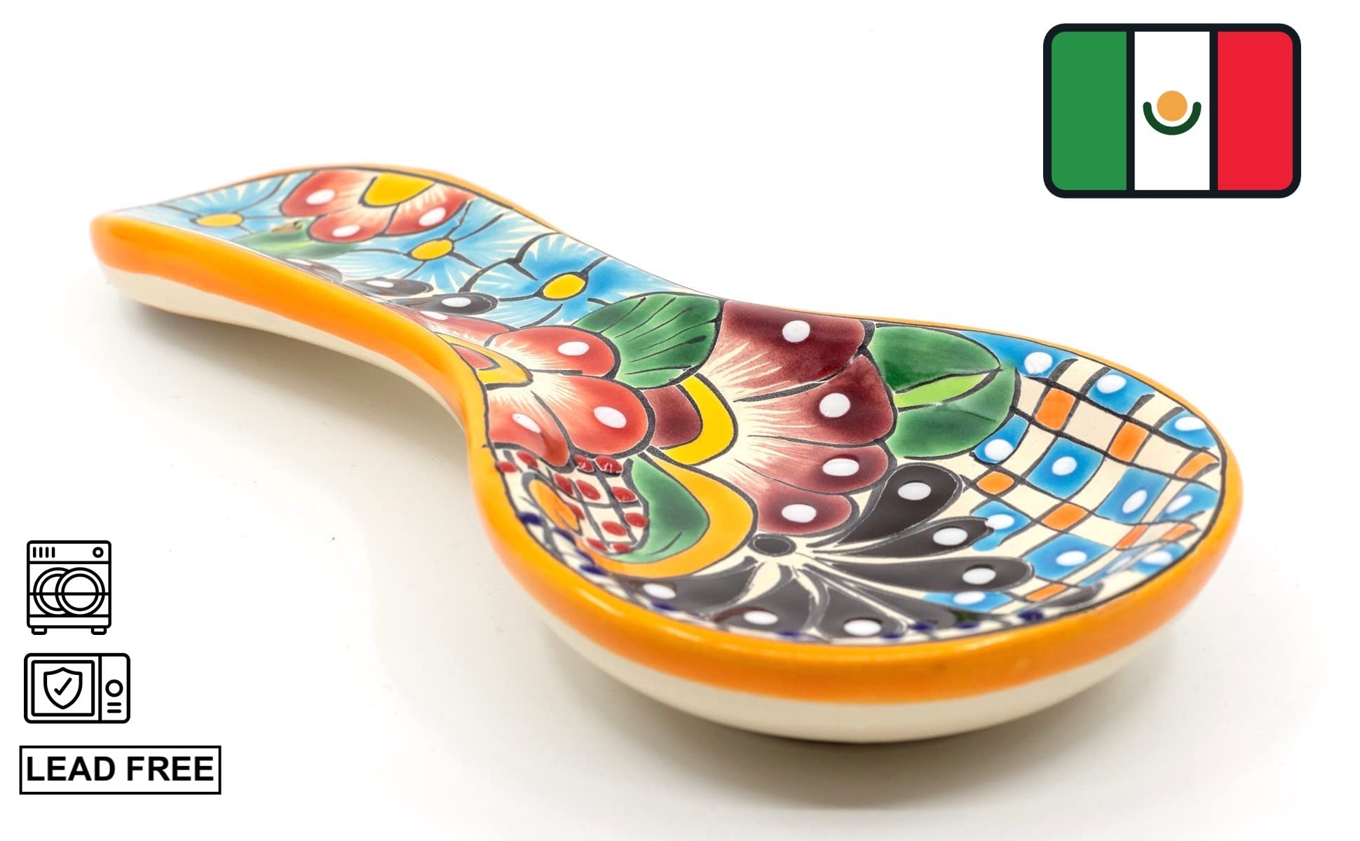 Colorful Ceramic Spoon Rest β Hand-Painted Large Talavera Kitchen Utensil Holder for Counter & Stove Top in Gift Box - Dishwasher Safe Lead Free Cooking Ladle Dish Mexican Style Cuchara Multicolor