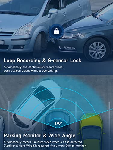 Dash Cam, FHD 1080P WiFi Dash Camera for Cars with 32GB SD Card, 2.45 inch IPS Screen, 2 Mounting Ways, Night Vision, WDR, Accident Lock, Loop Recording, Parking Monitor