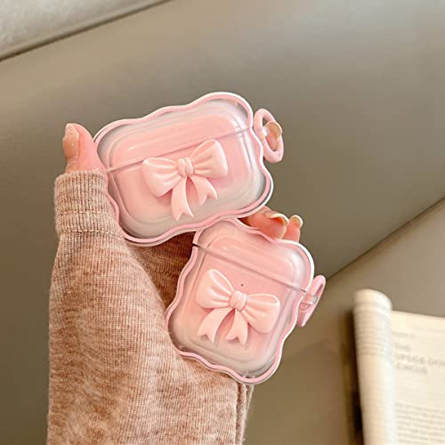 Cute AirPod Pro 2 Case with Keychain, 3D Pink Bow Design Soft Clear Protective Cover Compatible for AirPods Pro 2nd Generation 2022 Case for Women and Girls