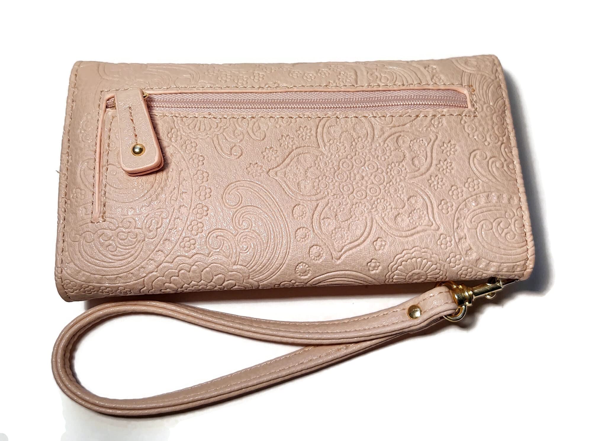 Stone Mountain Paisley Embossed Snapped Front SLG Wristlet Wallet, Blush