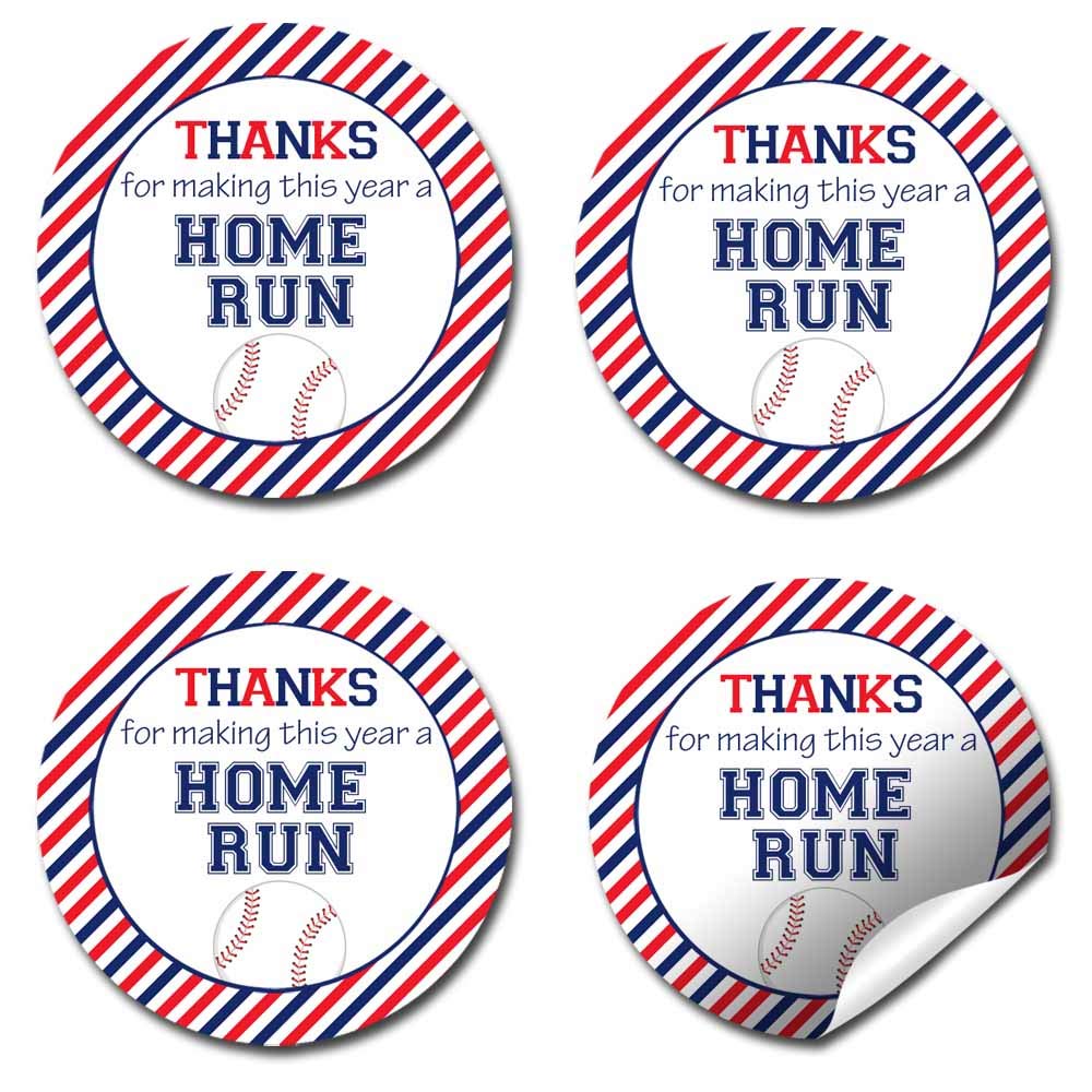 Baseball Home Run Sports Themed Teacher Appreciation Thank You Sticker Labels, 40 2" Party Circle Stickers by AmandaCreation, Great for Envelope Seals & Gift Bags