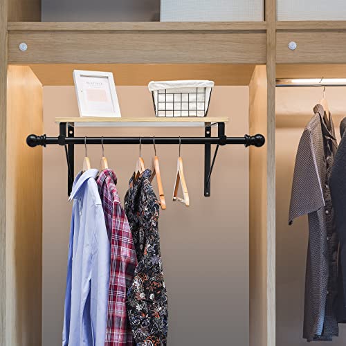 Closet Rod Brackets Heavy Duty with 46” Rod, Closet Shelf Brackets with Rod Holder, Closet Brackets for Both Shelf Storage and Closet Rod, Black Closet Shelf Support Pole Holder, 3 Pack