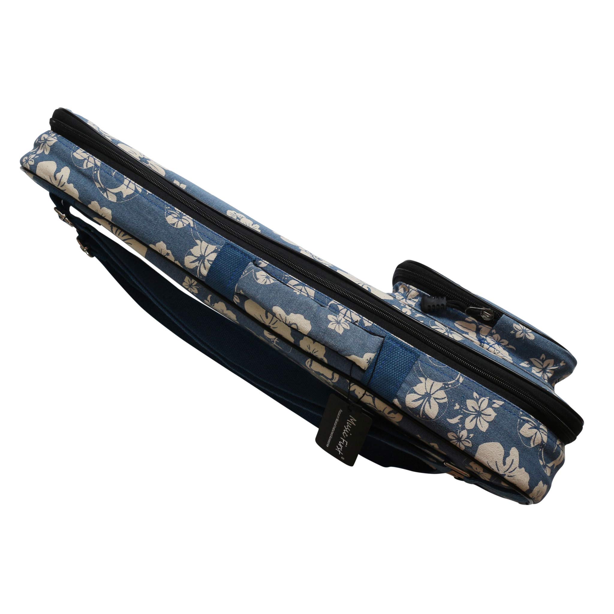 MUSIC FIRST Original Design 0.5" Thick Padded Hawaii Style “Blue and White Plumeria” Canvas Ukulele Case, Ukulele Bag, Ukulele Cover,(Fit for 26~27 inch Tenor Ukulele)