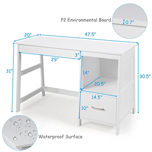 CZDYUF 47.5" Computer Desk Stand Desk Writing Study Workstation with Shelves and 2 Drawers