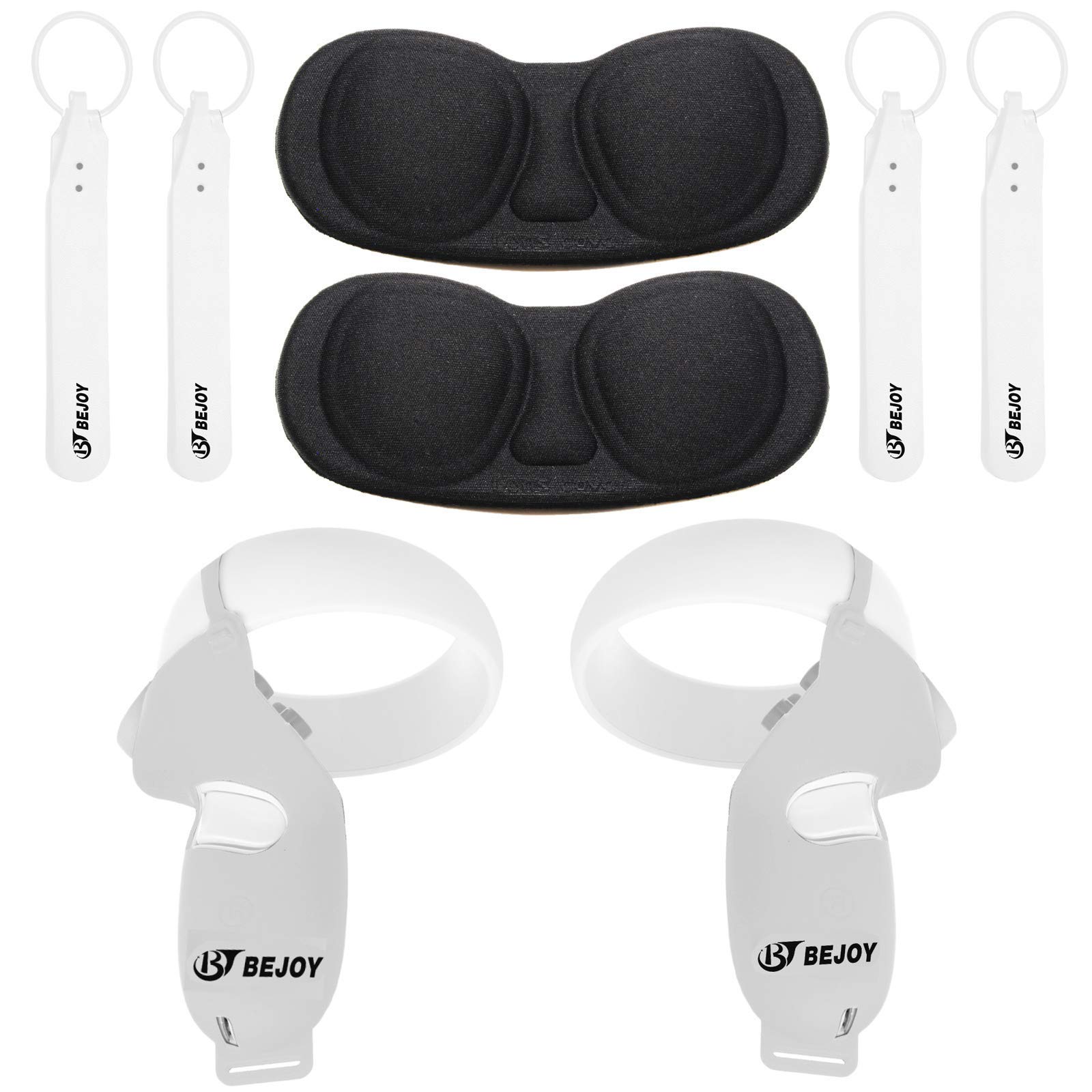BEJOY Newest Touch Controller Grip Cover & Knuckle Strap & Lens Protect Cover Set for Oculus Quest 2, Professional Silicone Protection Accessories, Anti-Throw Sweatproof, Matte White