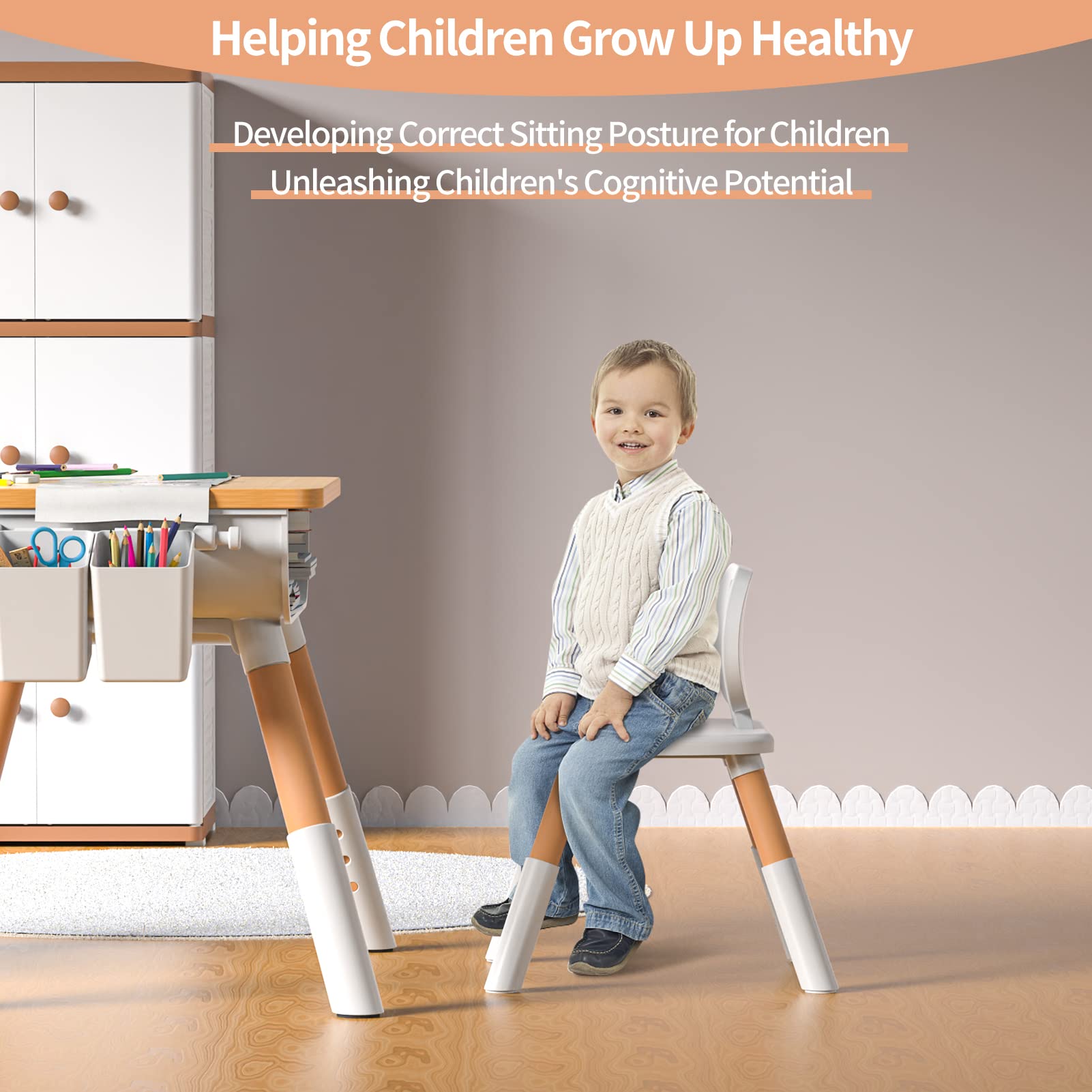 Kids Table and Chair Set, Kids Table and 2Chair Set, Kids Study Table and Chairs Set, Adjustable Height, Built-in Storage, Modern Design for Kids Arts & Crafts, Homework & Play