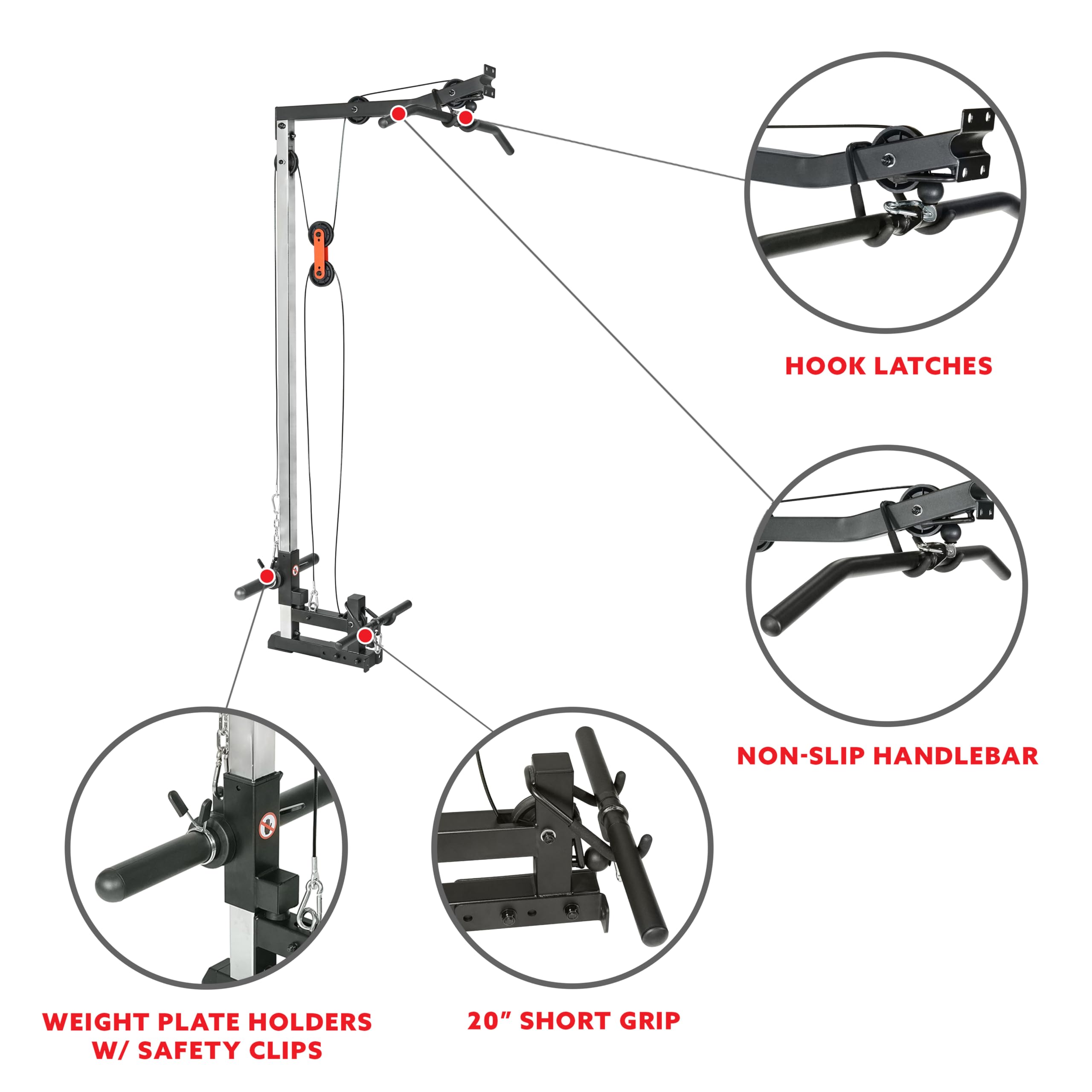 Sunny Health & Fitness LAT Pull Down Attachment Pulley System for Power Racks β SF-XF9927