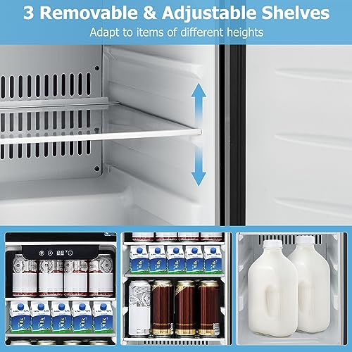 COSTWAY 115 Cans Compact Beverage Refrigerator, 2.9 Cu.ft Drink Cooler with Adjustable Shelves & Stainless Steel Door, 32℉-50℉, Built-in or Freestanding Mini Beverage Fridge for Apart, Office