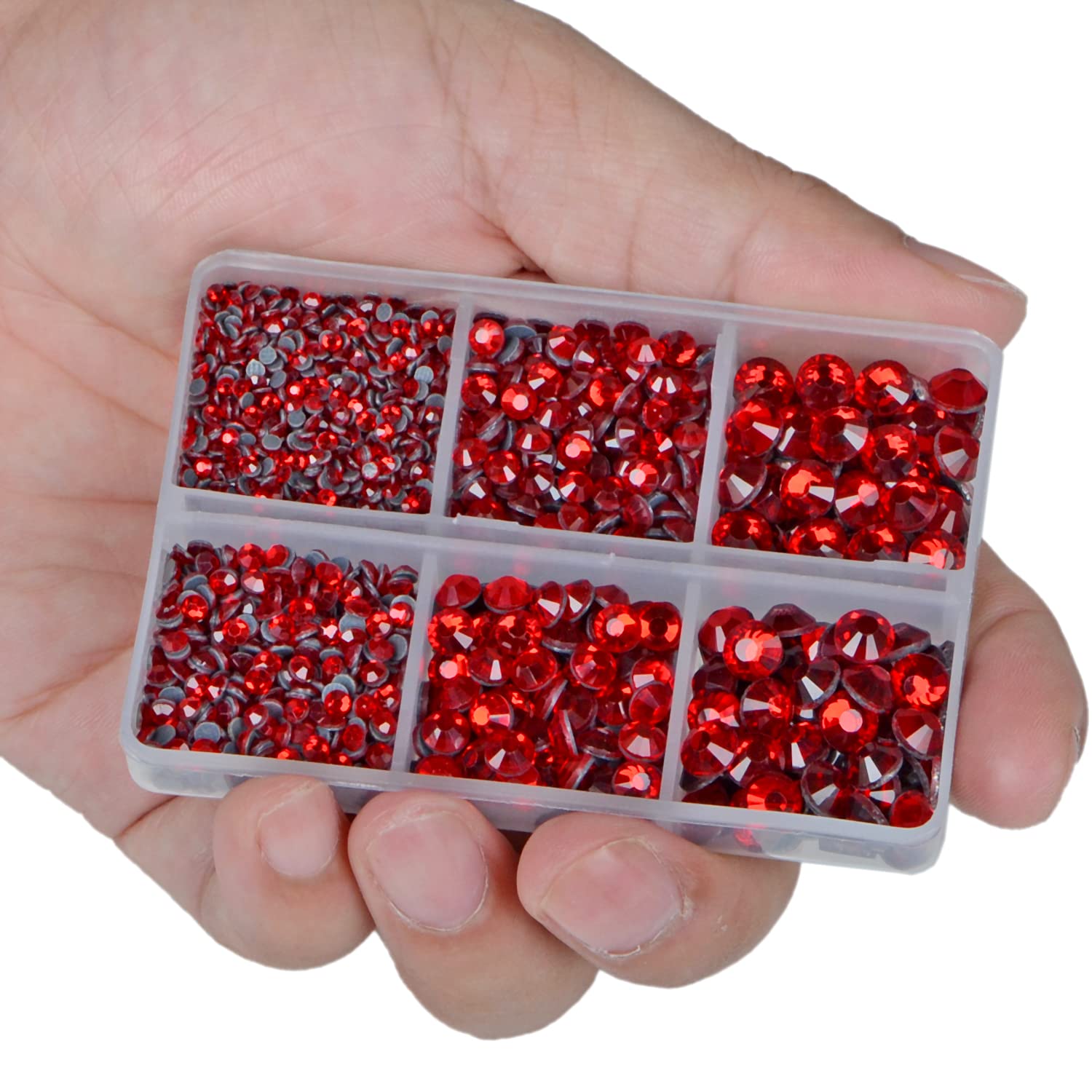 LPBeads 6400 Pieces Black and Red Hotfix Rhinestones Flat Back 5 Mixed Sizes Crystal Round Glass Gems with Tweezers and Picking Rhinestones Pen