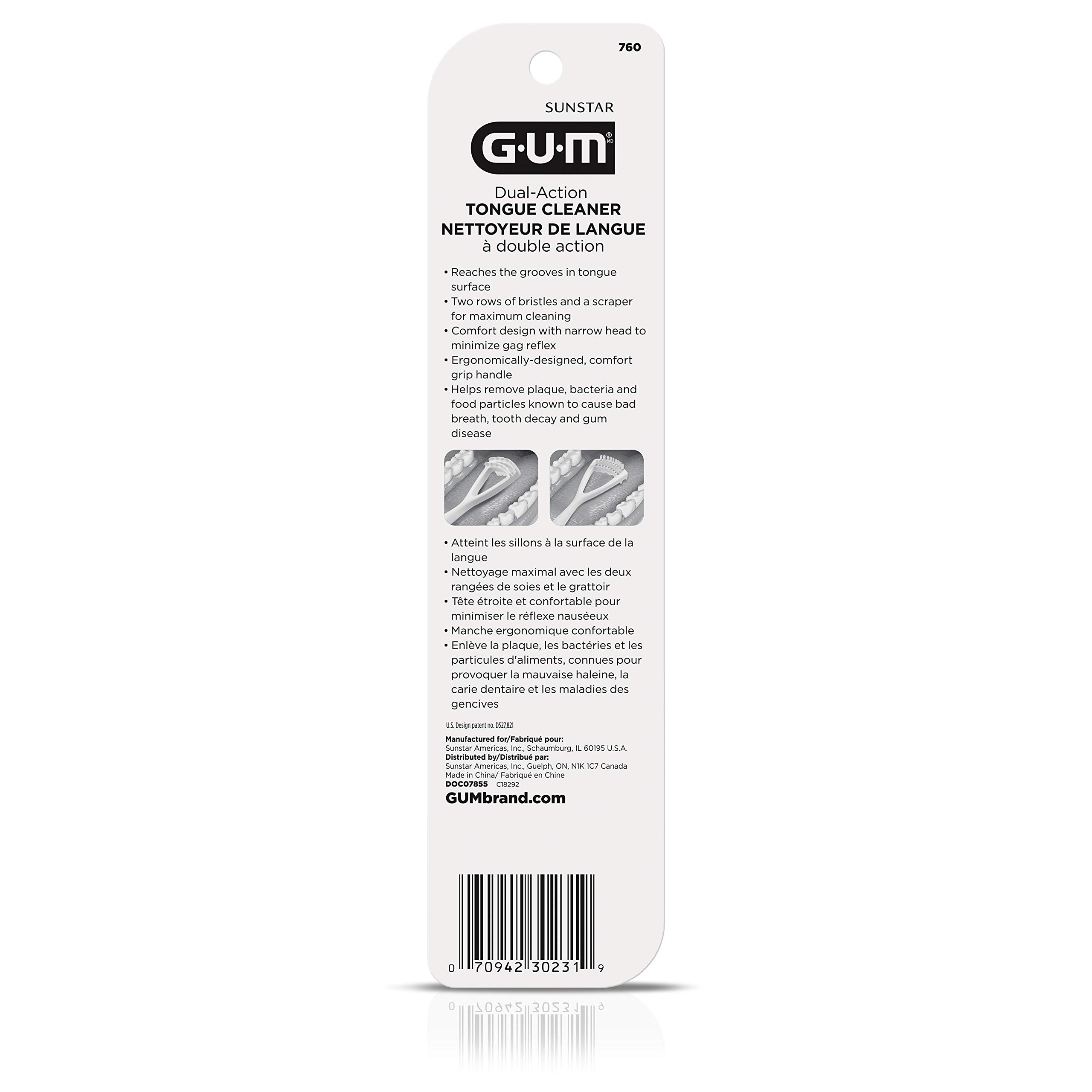 GUM Dual-Action Tongue Cleaner - Colors May Vary 1 Each (Pack of 2)