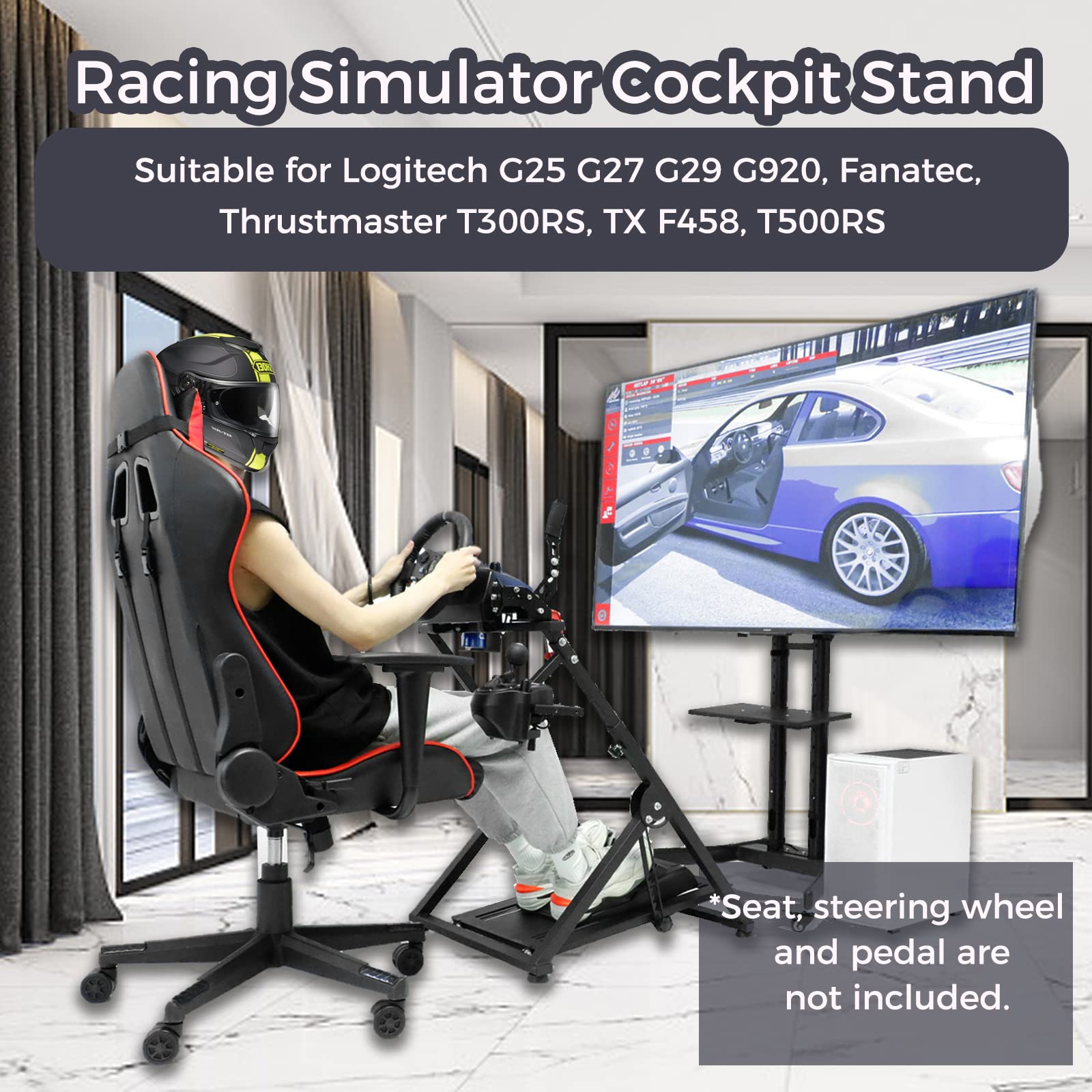 Hottoby racing steering wheel adjustable fits for Logitech and Thrustmaster, steering wheel, pedals and handbrake not included