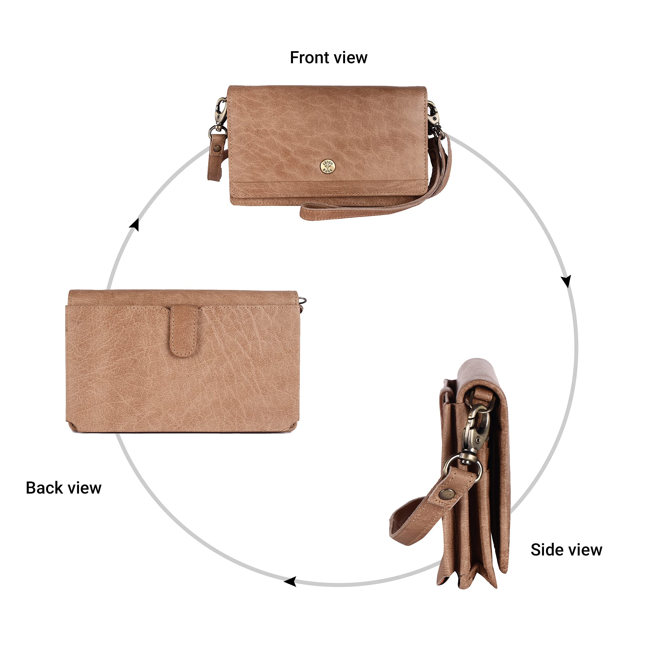 LEDERBUCK Real Leather Smartphone Crossbody Handbag Wristlet Purse Clutch for Women (Nougat)