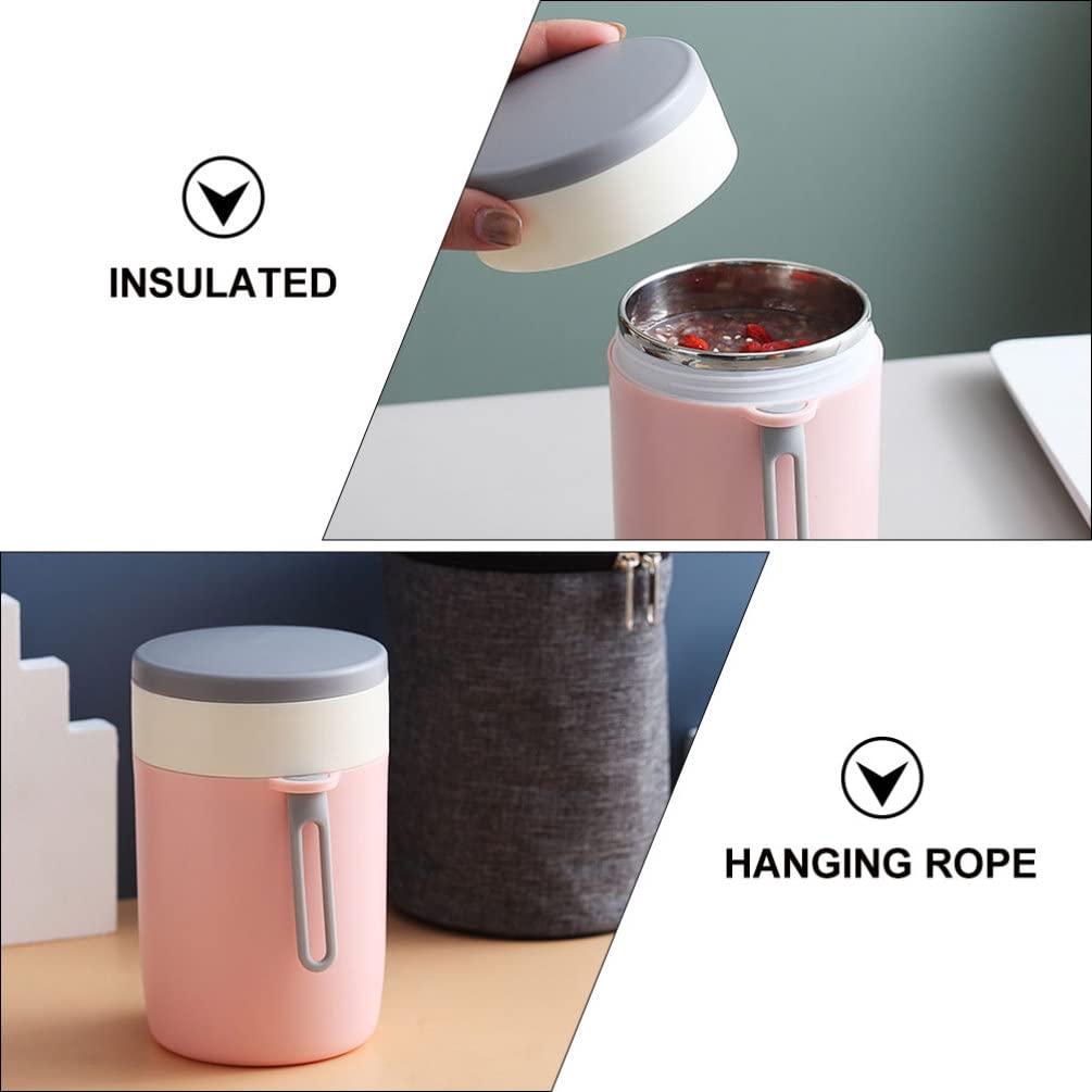 BESTonZON Insulated Food Jar Leak-proof Soup Cup with Spoon Stainless Steel Vacuum Lunch Box Breakfast Cup Thermal Cereal Cup Sealing Soup Cup for Hot Cold Food 450ml