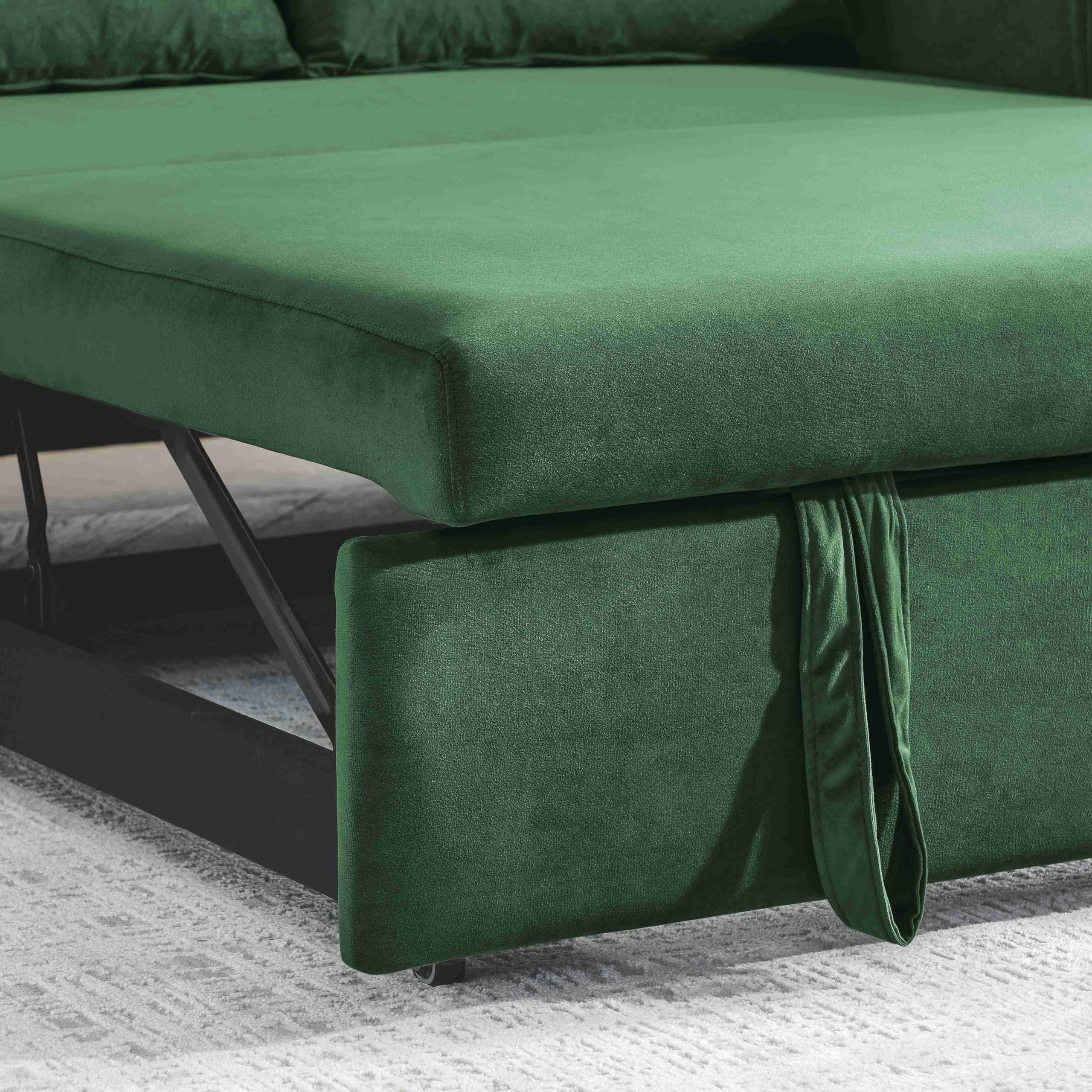 Mofolit Convertible Loveseat Modern Sleeper Sofa Bed, 3-in-1 Adjustable Sleeper Sofa Couch w/Pull-Out Bed, Pillows & Side Pocket & Velvet for Living Room,Apartment,Small Space 55.5β (Green)