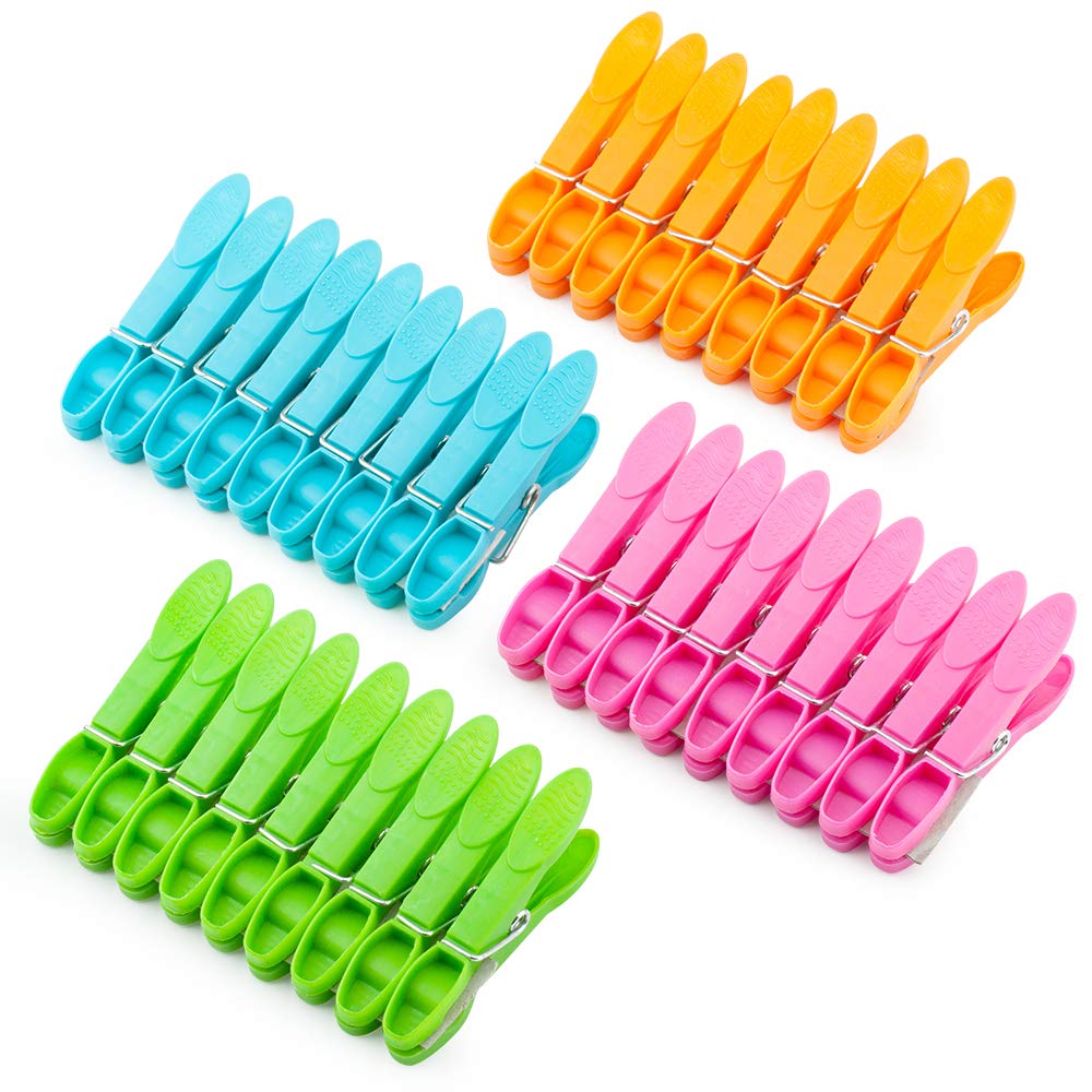 Colorful Plastic Clothespins, Heavy Duty Laundry Clothes Pins Clips with Springs, 4 Colors Clothes Drying Line Pegs for Kitchen Outdoor Trip, Air-Drying Clothing Pin Set(36 Pack)