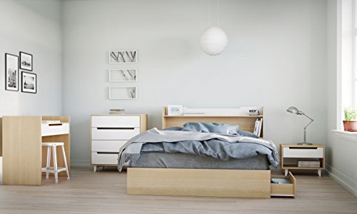 Nordik 1-Drawer Night Stand, White and Natural Maple