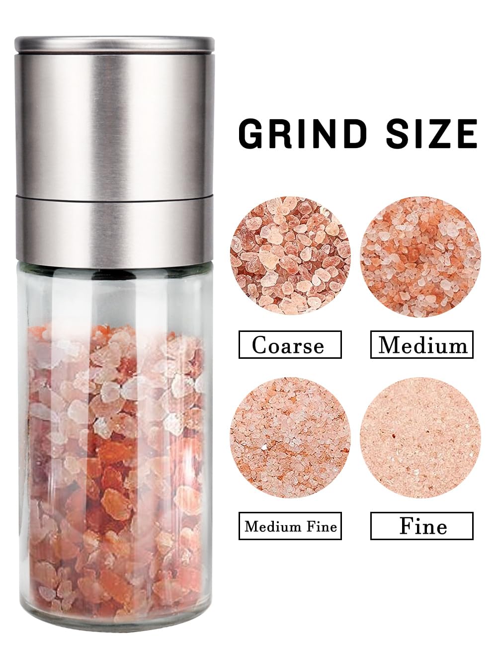 Gulex® Salt Grinder Pepper Mill, Salt Grinder Refillable, Adjustable Coarseness Black Pepper Grinder, Stainless Steel Sea Salt Shaker with Ceramic Rotor(salt and pepper not included)