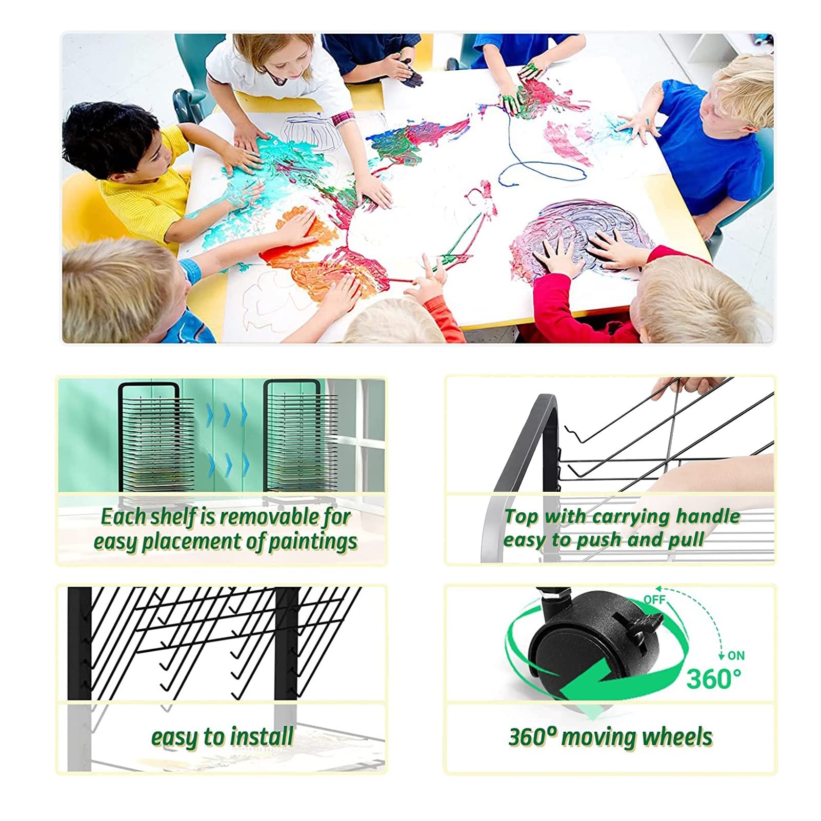 Metal Wire Drying Rack Classroom Art Studio Mobile Art Drying Rack with Flexible Shelves for Artist Painting Panels, 4K Paper & Prints, Artwork Organizer, Black Power Coated Finish (Size : 20 Layer)