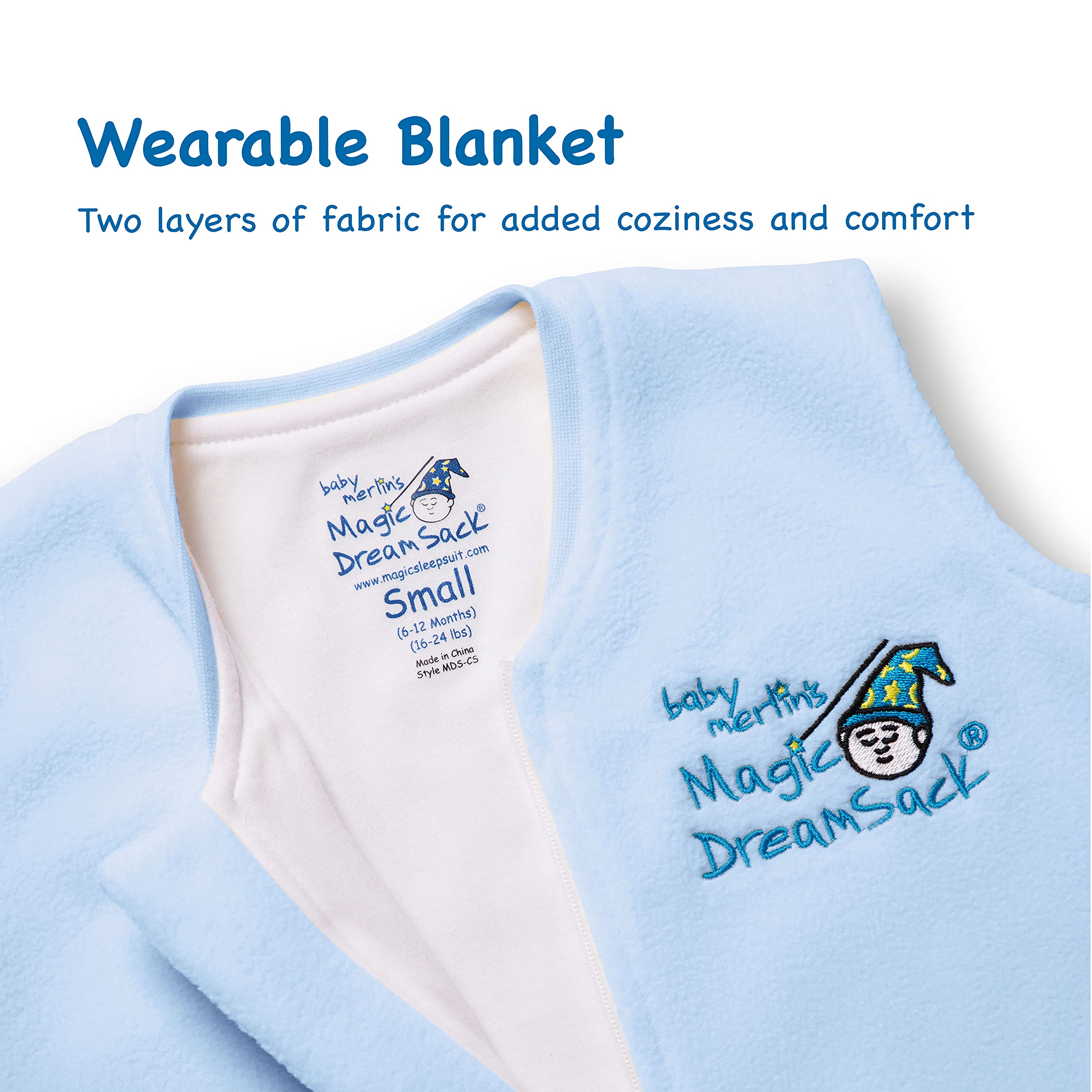 Baby Merlin's Magic Dream Sack - Microfleece Baby Wearable Blanket - Blue - Baby Sleep Sack 6-12 Months