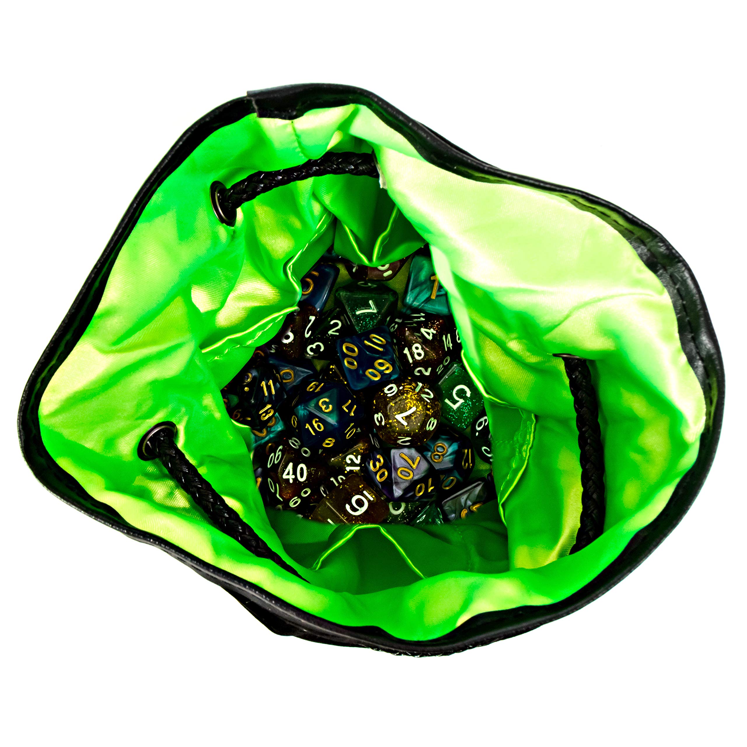 Large Dice Bag with 7 Complete Dice Sets | Dragon DND Dice Bag and 49 Polyhedral Dice | Black Dice Bag with Pockets