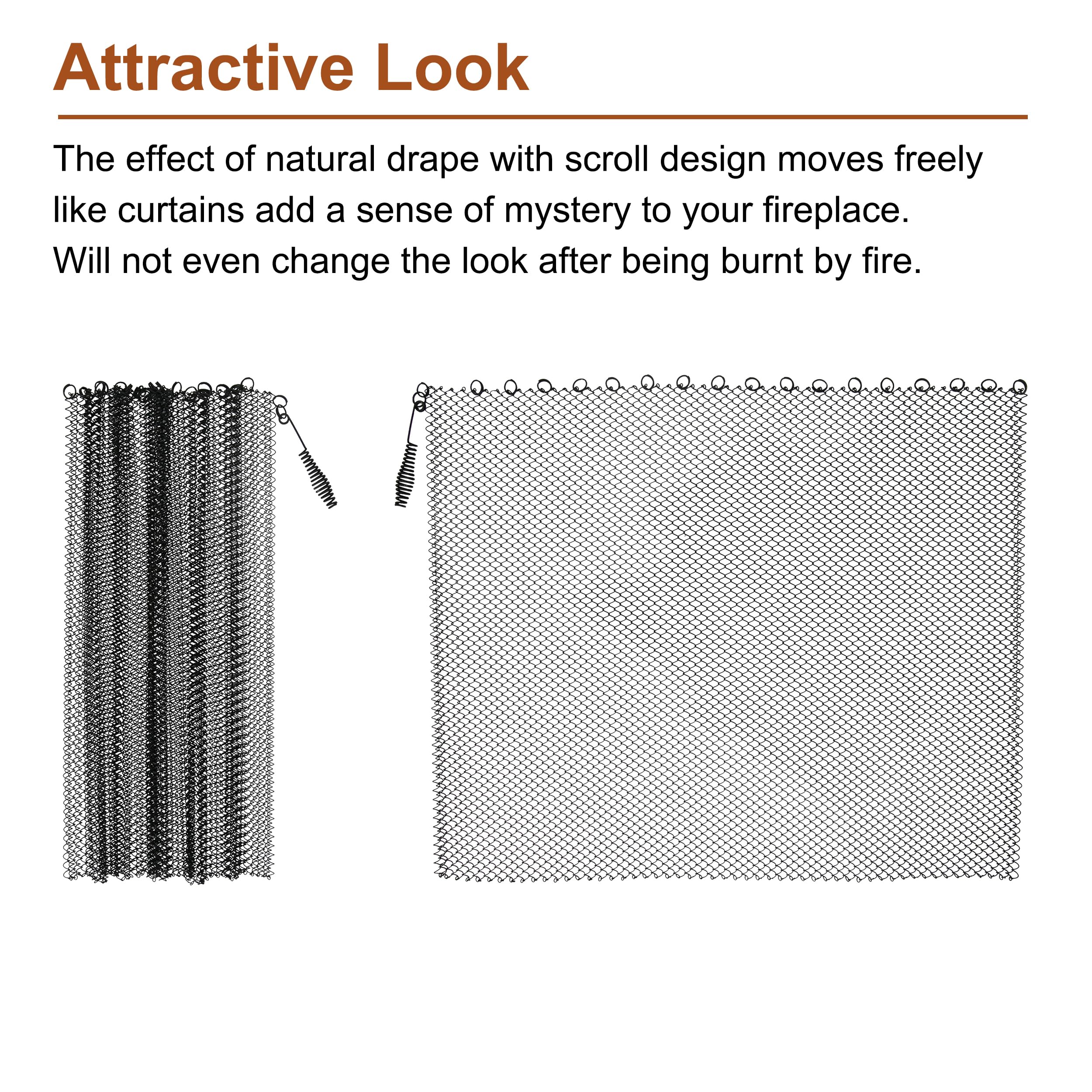 LegendFlame Fireplace Mesh Screen Curtain 22” High, Two 24" Wide Panels, Black Matte, SP62-22
