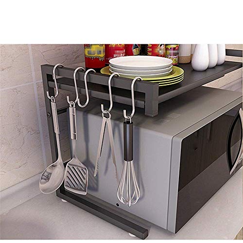 JF-XUAN Kitchen Shelf Kitchen Counter Holder 2-Tier Microwave Oven Rack Expandable Stainless Steel Microwave Shelf Kitchen Counter Shelf (Color : Black, Size : 65X36X42CM)