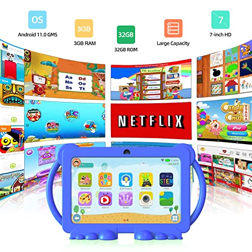 NORTH BISON Kids Tablet, 7 inch Android 11.0 Tablet for Kids, 3GB 32GB Toddler Tablet with Bluetooth, WiFi, GMS, Parental Control, Dual Camera, Shockproof Case, Educational, Games Dark Blue