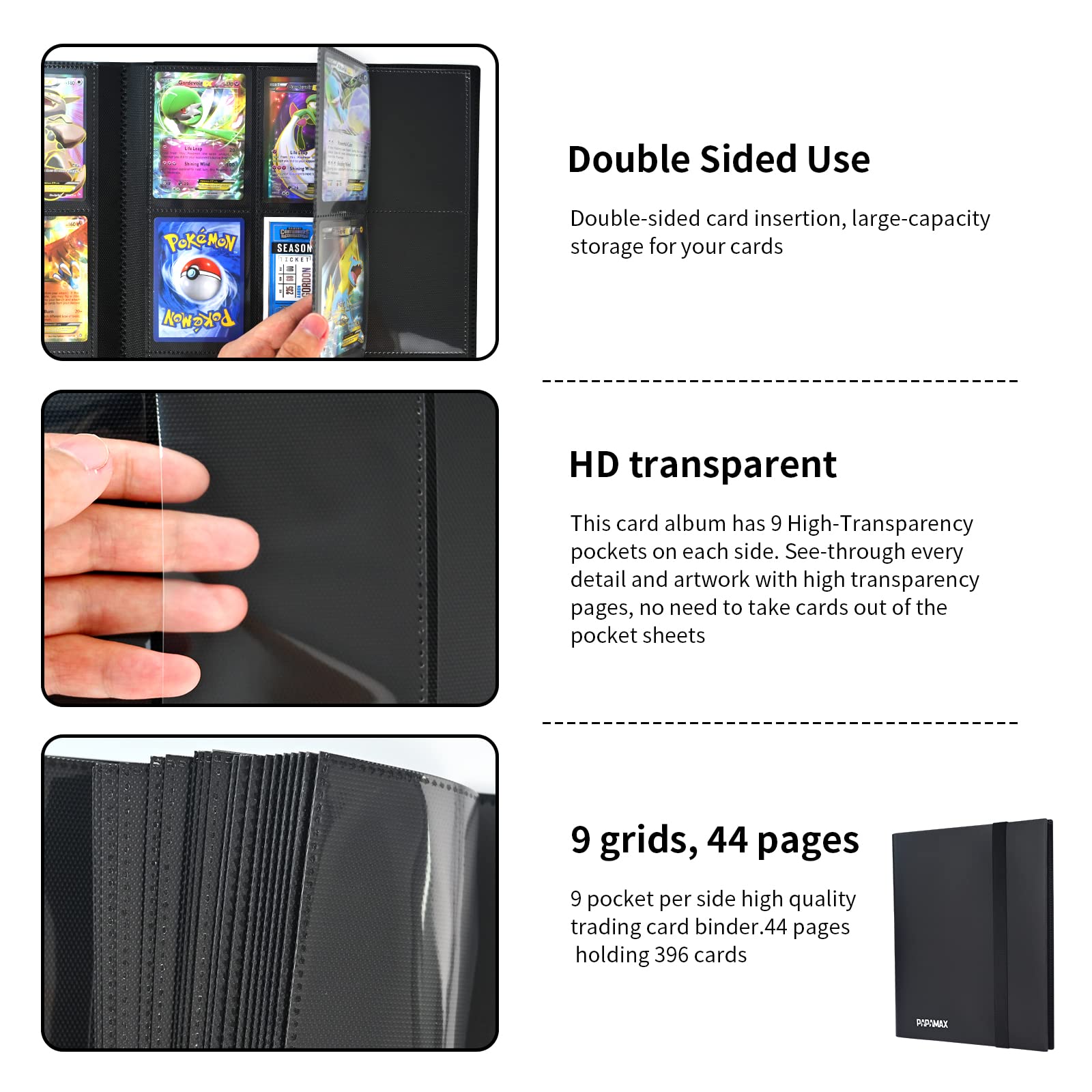 Binder - 9 Pocket Trading Card Binder Album Folder - 396 Side Loading Pocket Card Binder for TCG Sports Photo Cards