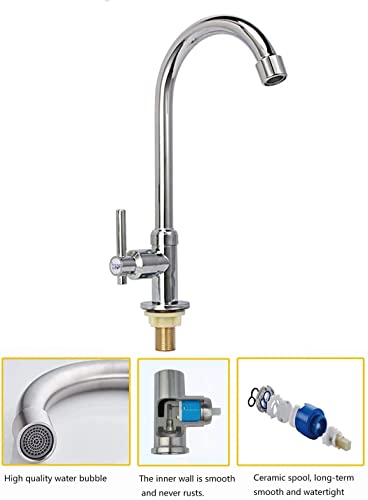 Cold Water Faucet Only, High Arc Single Handle One Hole Faucet for Kitchen Garden Bar Outdoor Boat Camper(Free Cold Water Supply Lines)
