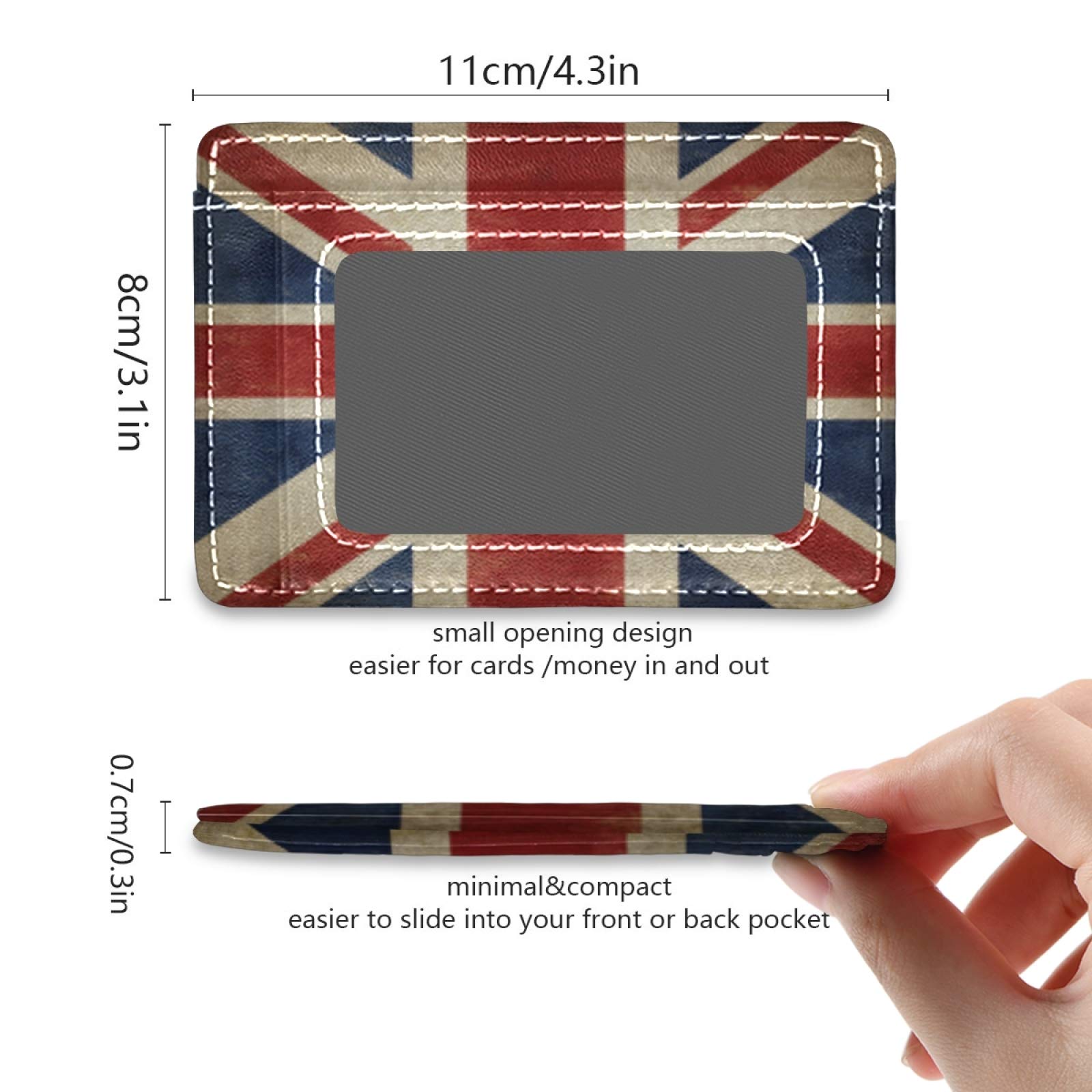 Linomo Thin leather Card Holder and Money Clip Vintage UK Flag Union Jack English England Wallet RFID Blocking for Men & Women