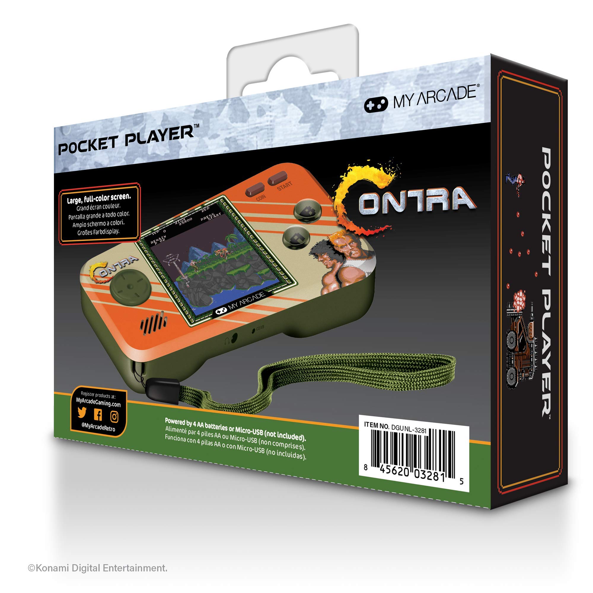 My Arcade Contra Pocket Contra and Super Contra, CO/VS Link for CO-OP Action, Full Color Display, Volume Controls, Headphone Jack, Battery or Micro USB Powered (DGUNL-3281) - Electronic Games