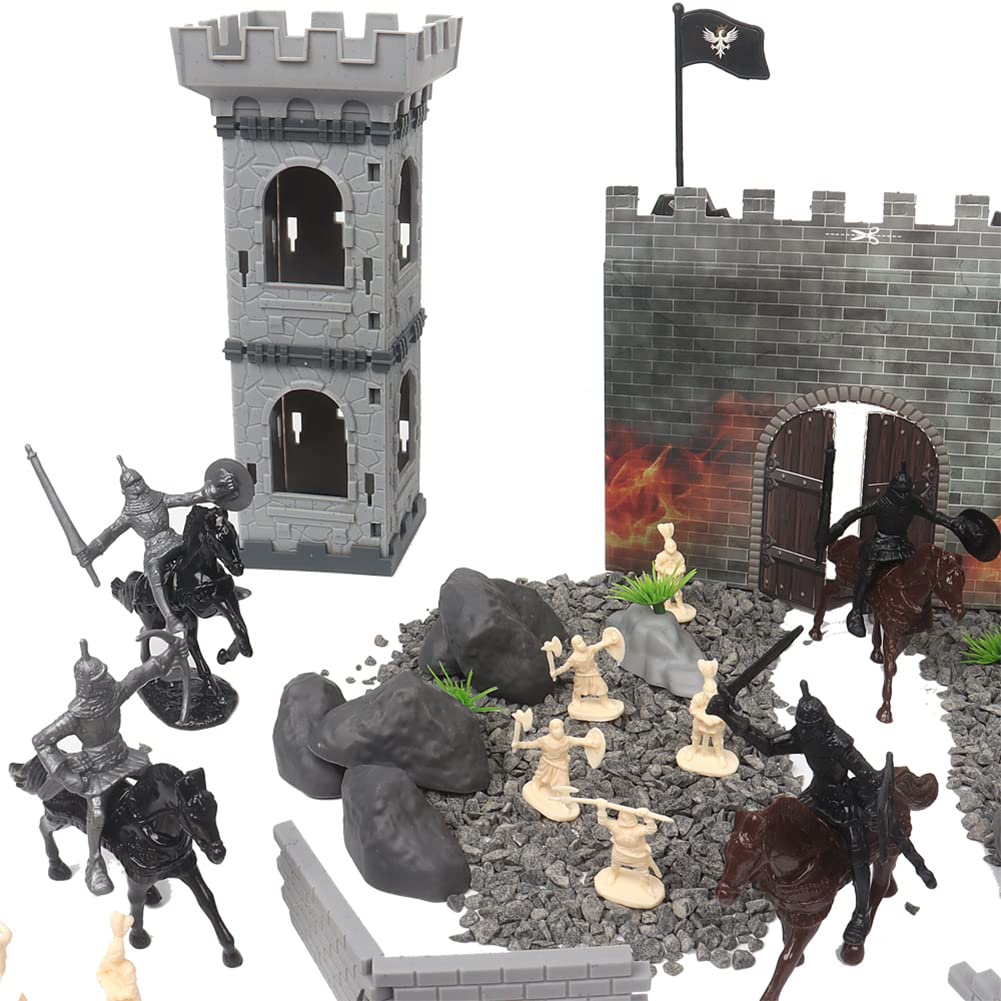NSVJVY 254pcs/set Medieval Castle Knights Action Figure Toy Army Playset with Toy Soldier, Cavalry and Arrow Tower, Great for Girls and Boys(Size:254PCS)