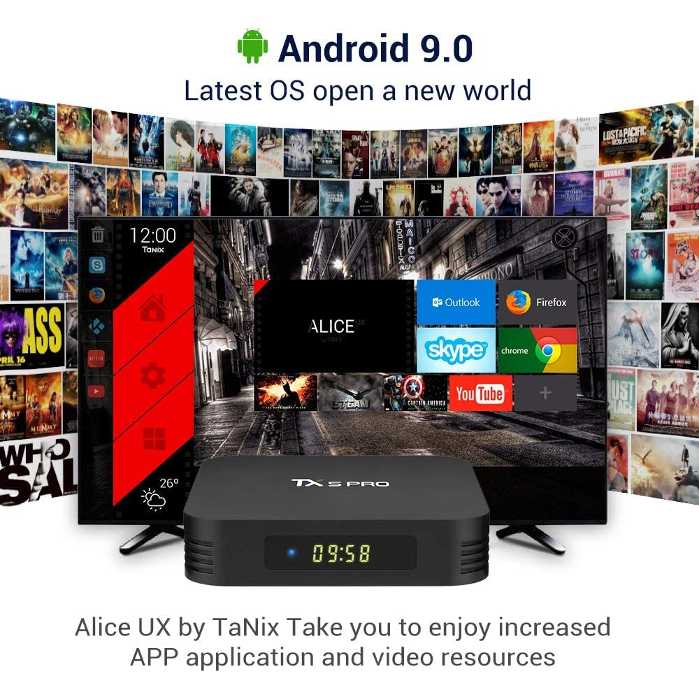 Android 9.0 TV Box, TaNix TX5 Pro Android Box 4GB RAM 64GB ROM Dual Band WiFi 2.4G+5G Quad Core BT 4.2 / Alice UI/Supporting 4K Full HD/3D/HD 2.0/H.265 Smart TV Box