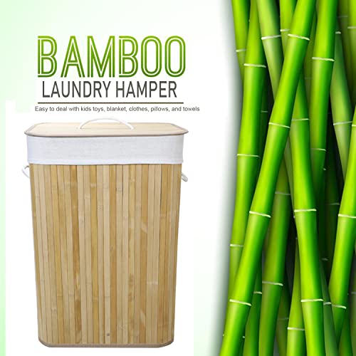 Clothes Laundry Hamper with 2 Removable Liner Bags,Handwoven Bamboo Laundry Basket with Easy Carry Handles