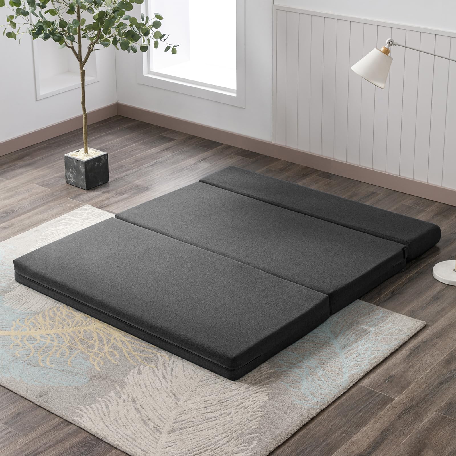 CECER Twin Size Folding Sofa Bed,Twin Bed Mattress Folding Foam Mattress,Upholstered Convertible Floor Mattress,Fold Down Guest Sofa Bed for Living Room/Office/Apartment(Dark Grey)