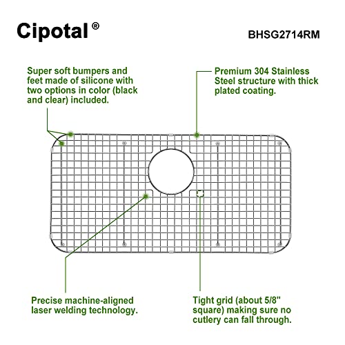 CIPOTAL 27.2 in. x 13.5 in. Rear Drain Kitchen Sink Bottom Grid with Supersoft Silicone Feet in 304 Grade Stainless Steel