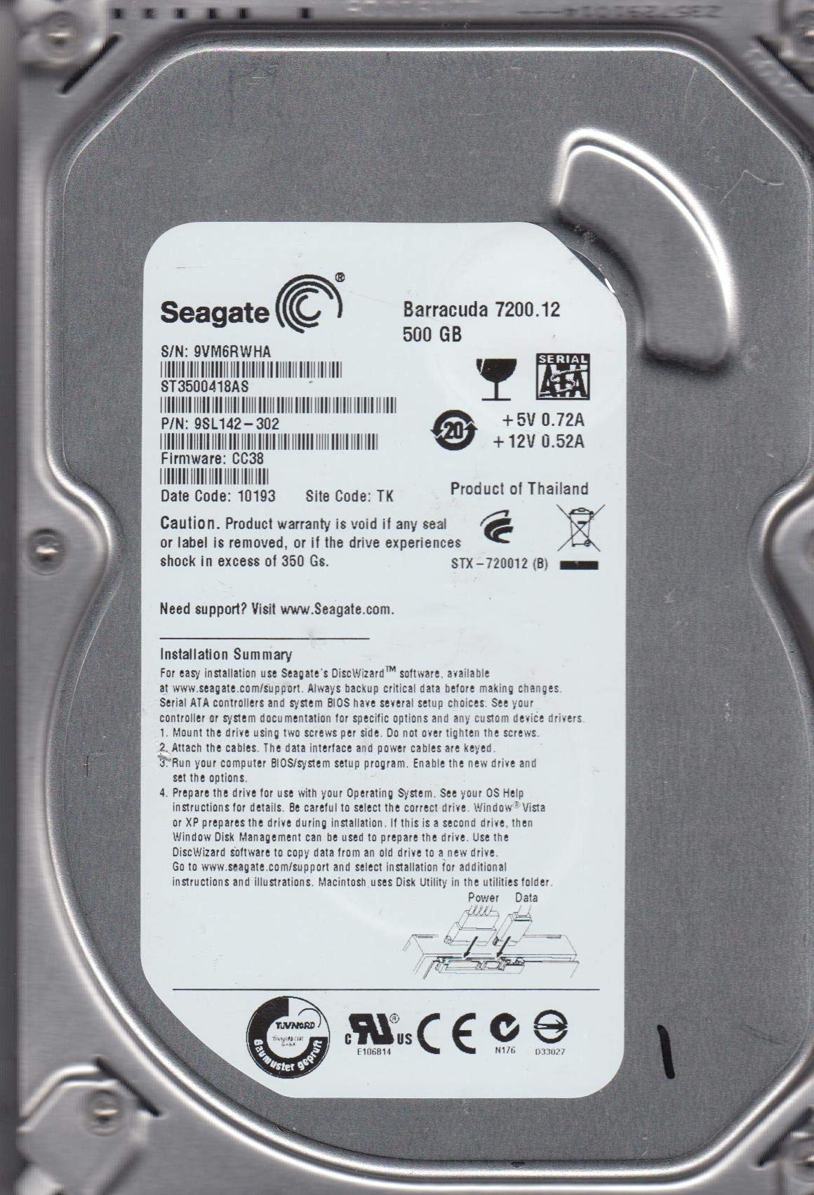 Seagate ST3500418AS 500GB Hard Drive