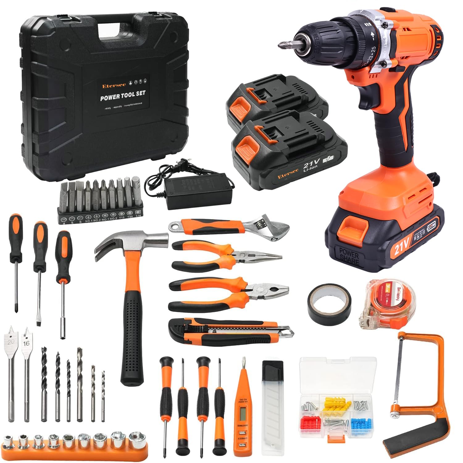 Cordless Drill Power Tool Set - Dual Speed Adjustment, High Capacity Lithium Battery, Multi-functional Drill Gun for Drilling, Screwing, and Leveling - Copper Motor, Strong Power, Long Lifespan