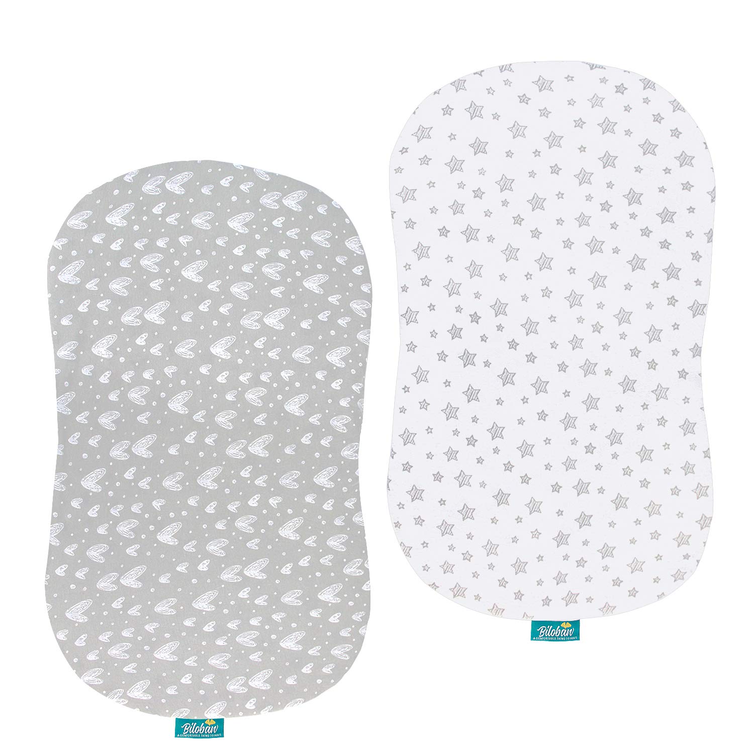 Bassinet Mattress Cover and Fitted Sheets, Compatible with Halo Bassinest Swivel, Flex, Glide, Premiere & Luxe Series Sleeper, Grey and White Print, 2 Pack
