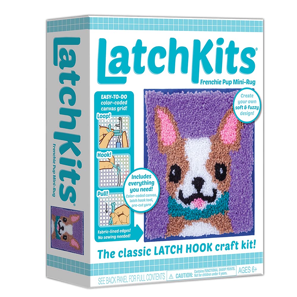 LatchKits – Puppy Latch Hook Kit – Easy-to-Learn Craft Project – No Sewing Or Cutting – for Ages 6+, Canvas, Multi