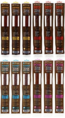 ETTA SAYS! Yumm Meat Stick Treats for Dogs – Pack of 12 – Made in The USA, Human Grade, No Added Hormones, No Nitrates or Nitrites, No MSG, Gluten-Free, Soy-Free Dog Treats (Variety)